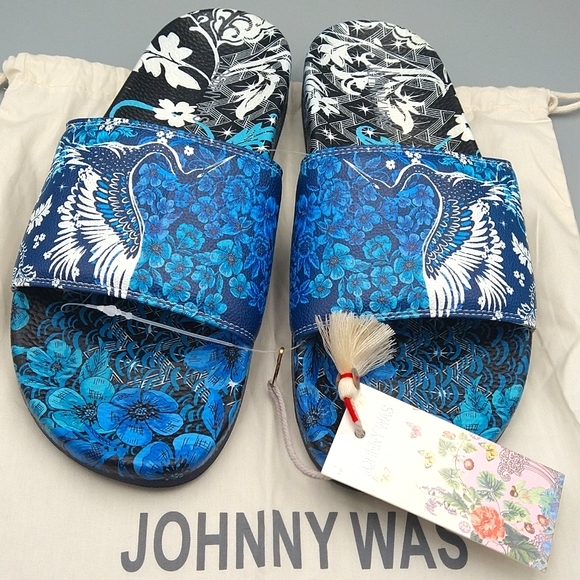 Johnny Was | Shoes | Johnny Was Sz 9 Pool Slides Sandals Blue Phoenix ...